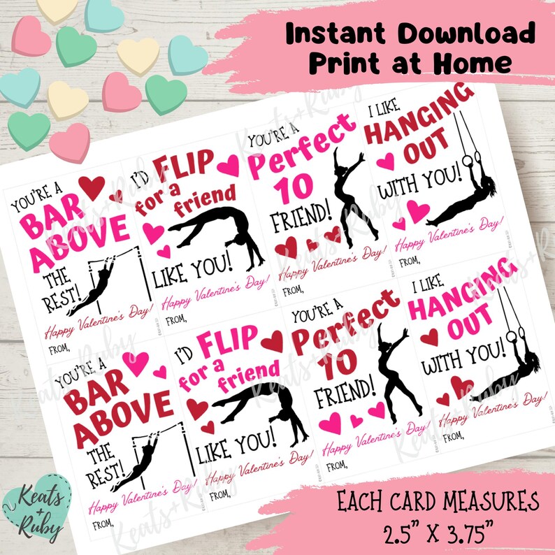 Gymnastics Valentine's Day Cards for Kids | Tumbling Valentines, Dance ...