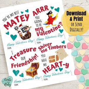 Pirate Valentine's Day Cards for Kids Buried Treasure, Pirate Ship ...