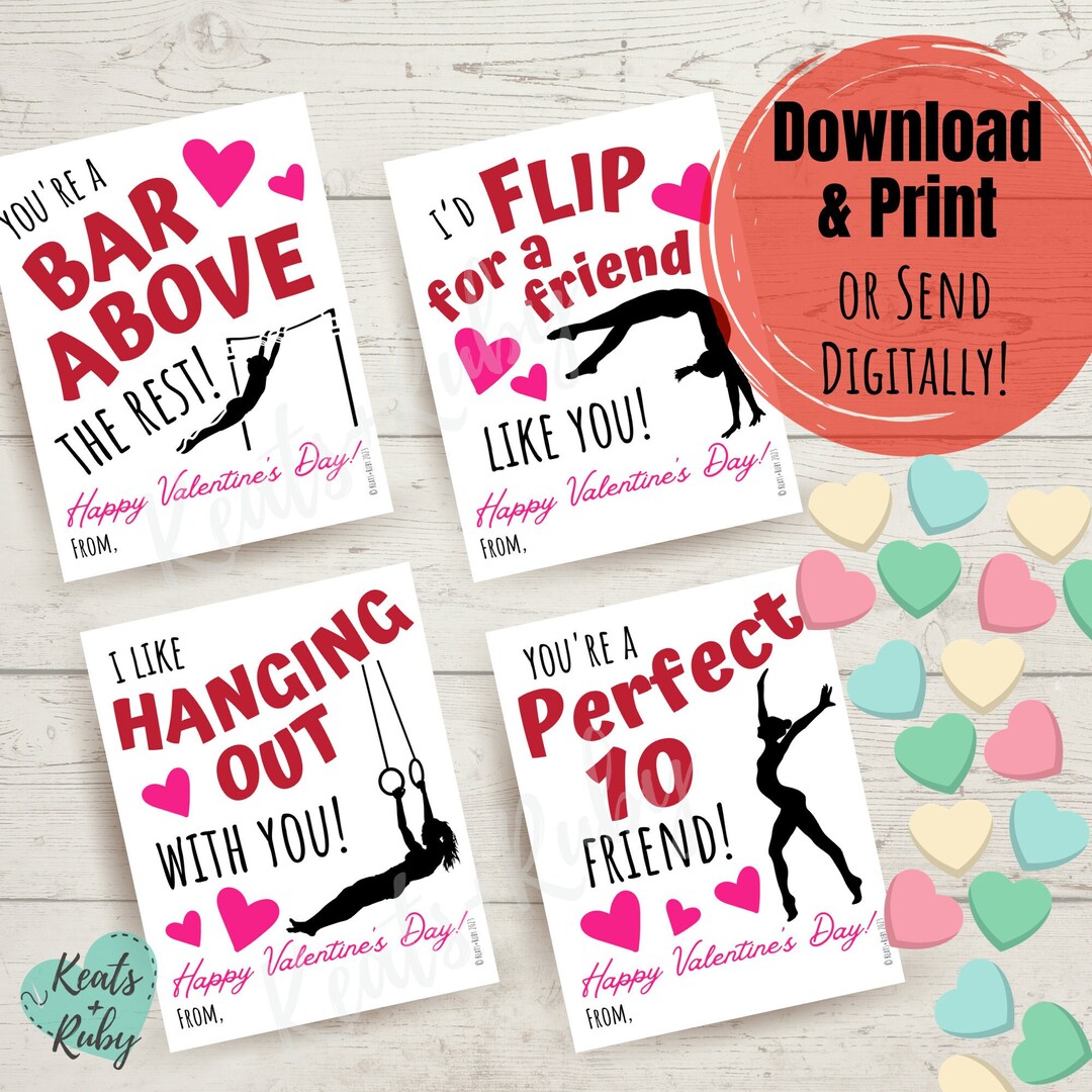 Gymnastics Valentine's Day Cards for Kids Tumbling Valentines, Dance ...