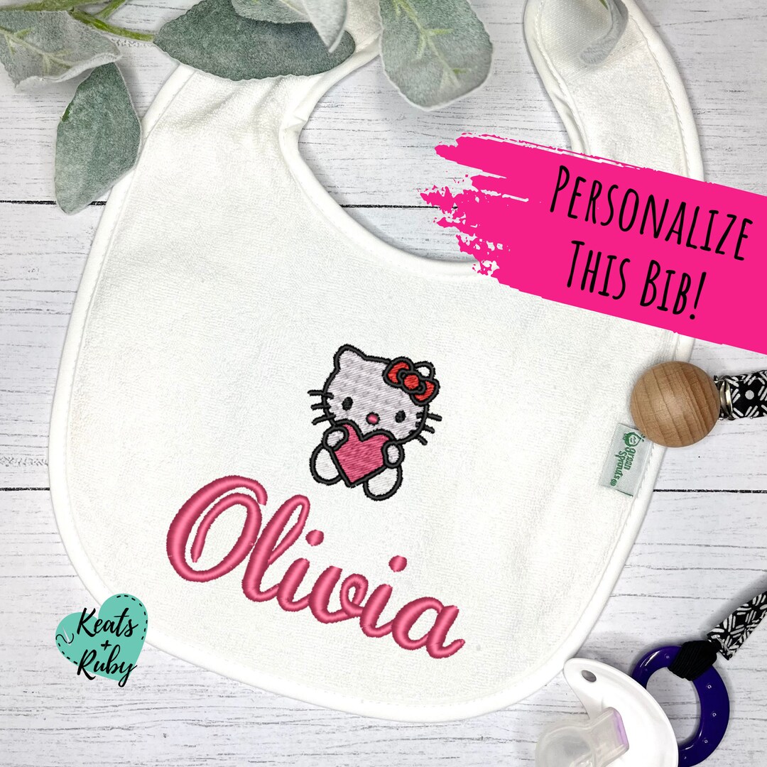 Hello Kitty With Heart Custom Embroidered Waterproof Baby Bib ...