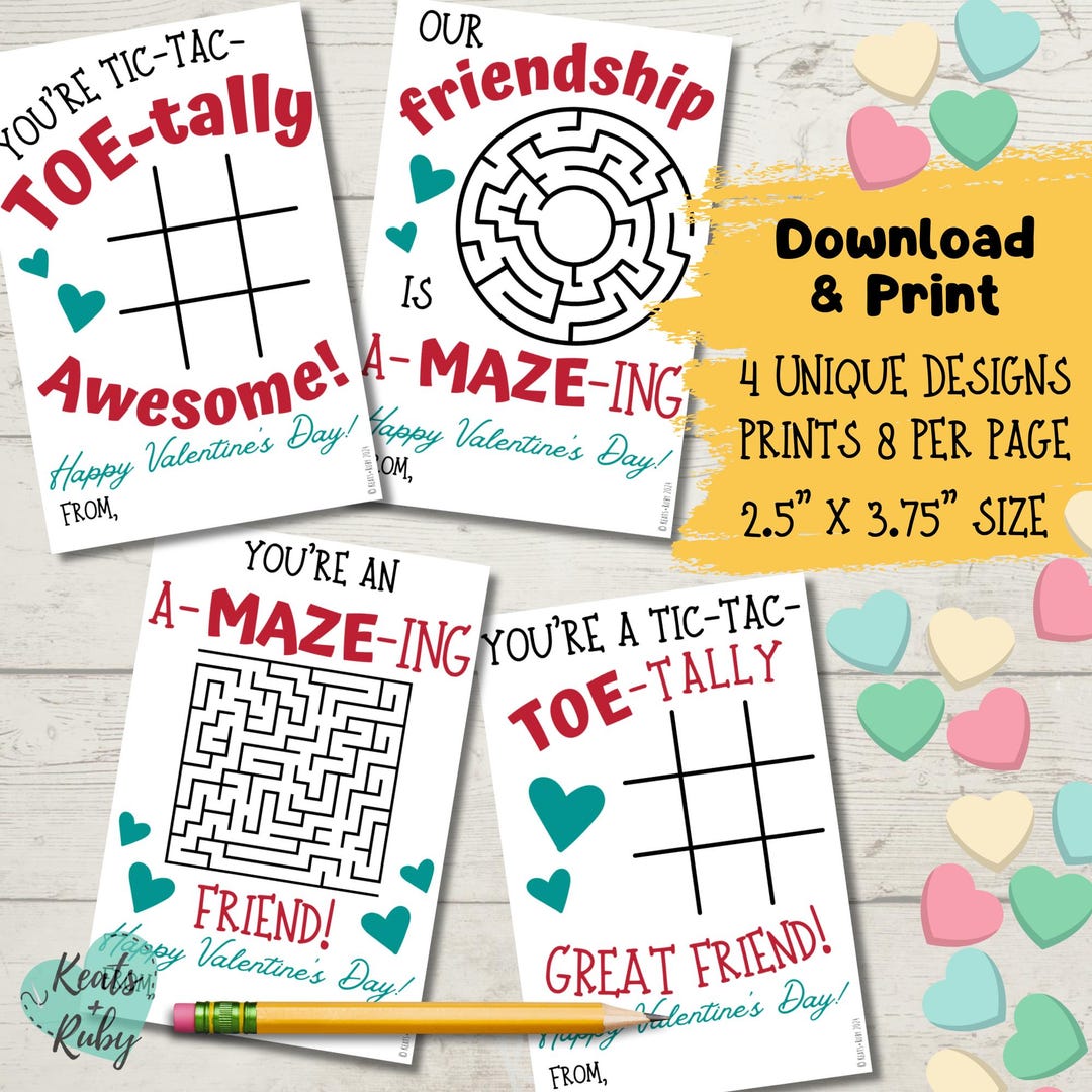 Game Valentine's Day Cards for Kids Tic-tac-toe tally Awesome and ...