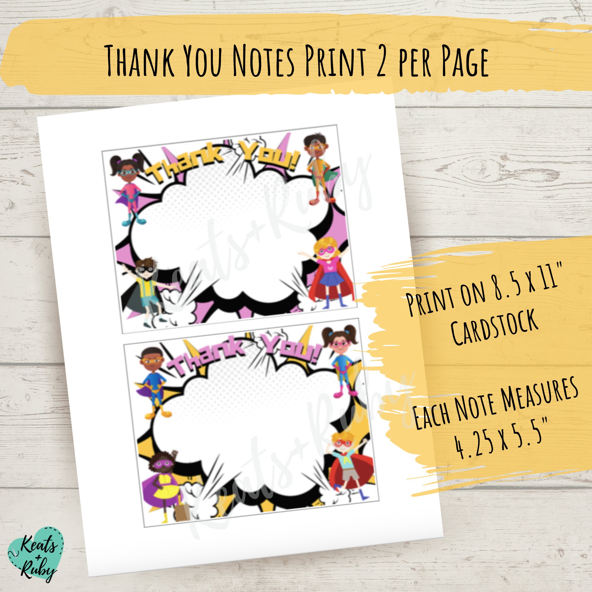 Superhero Thank You Notes Birthday Thank You Cards | Etsy