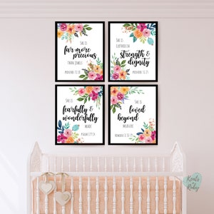Girl's Bible Verse Prints, Watercolor Flower Prints, Girl's Bedroom ...