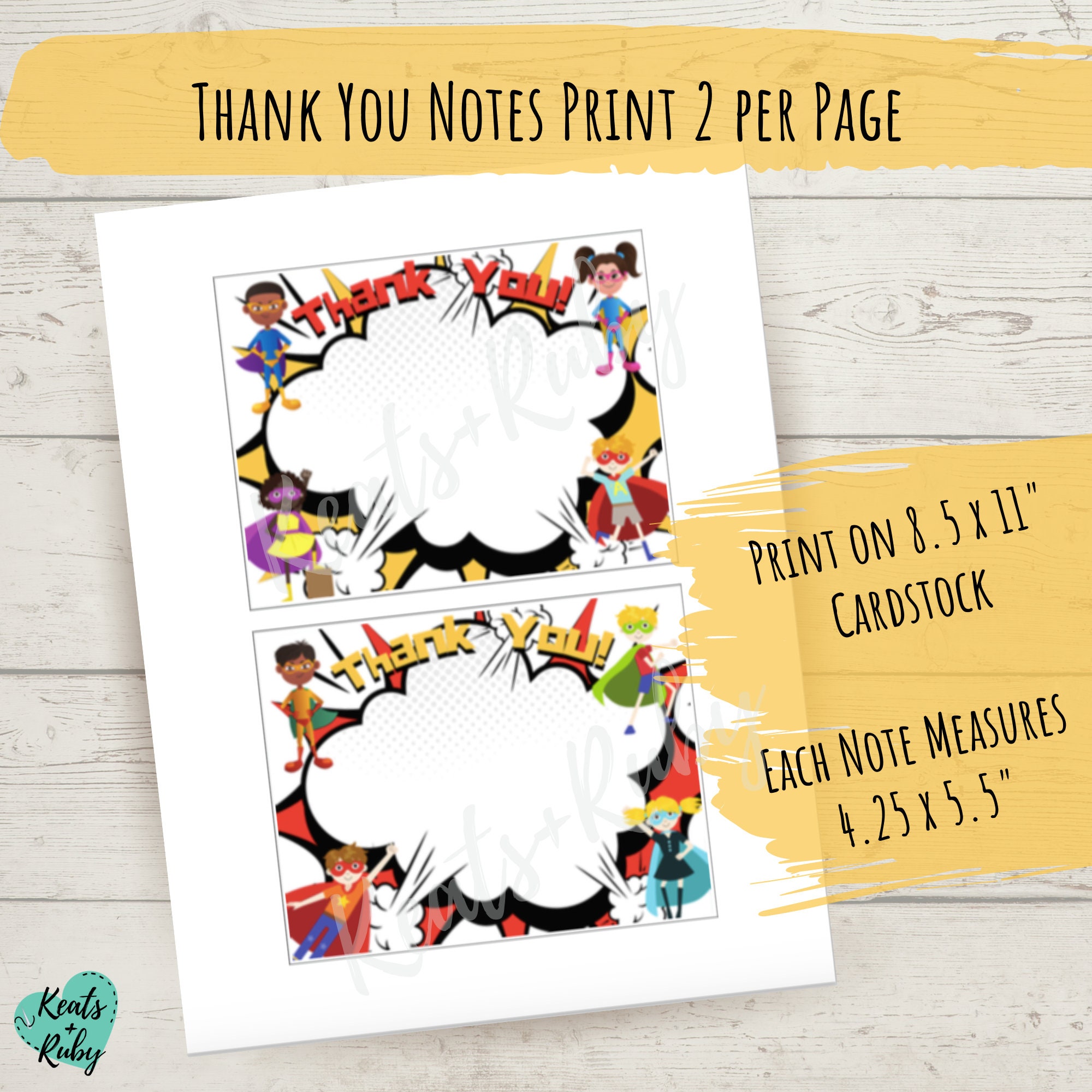 Superhero Thank You Notes Birthday Thank You Cards | Etsy