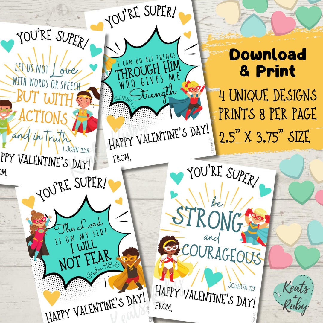 Superhero Valentine's Day Cards for Kids | Bible Verse Valentines ...