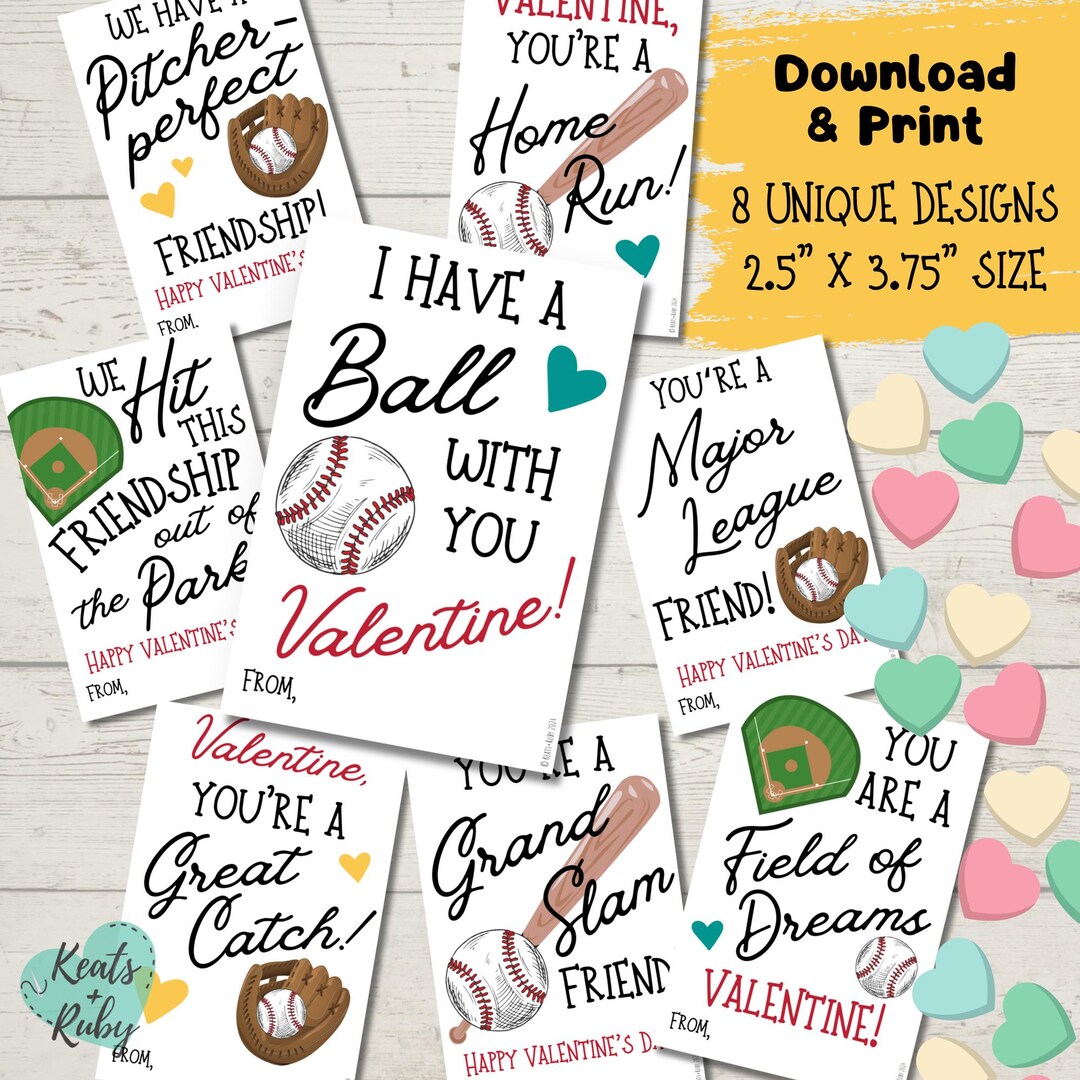 Baseball Valentine's Day Cards for Kids - 8 Unique Designs | Baseball ...