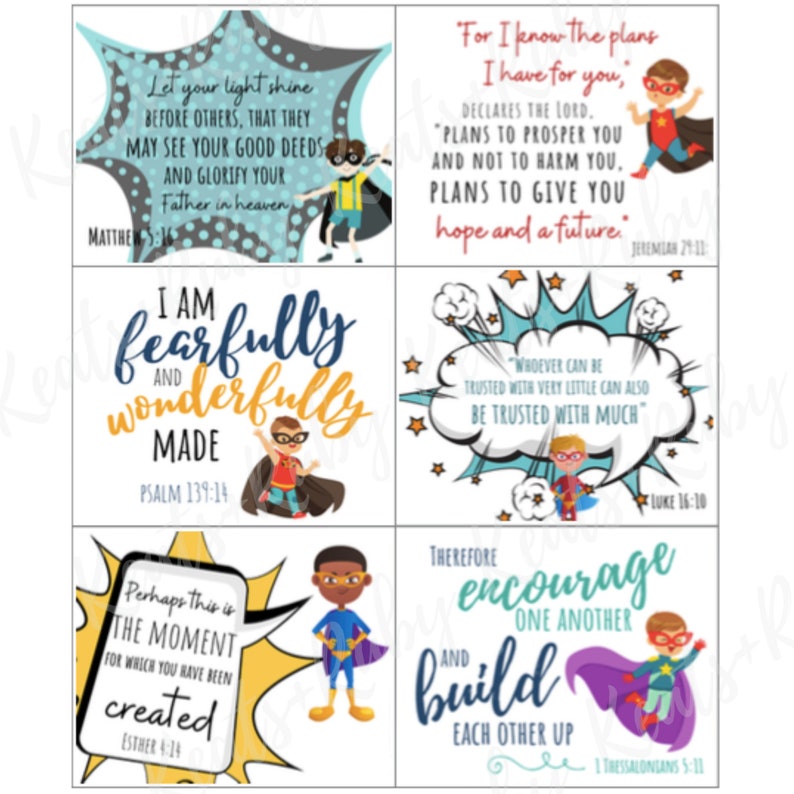 Superhero Bible Verse Notes for Boys | Lunchbox Notes, Encouragement ...