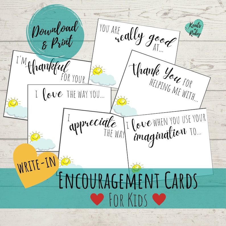 PRINTABLE Notes for Kids Write-in Encouragement Cards - Etsy