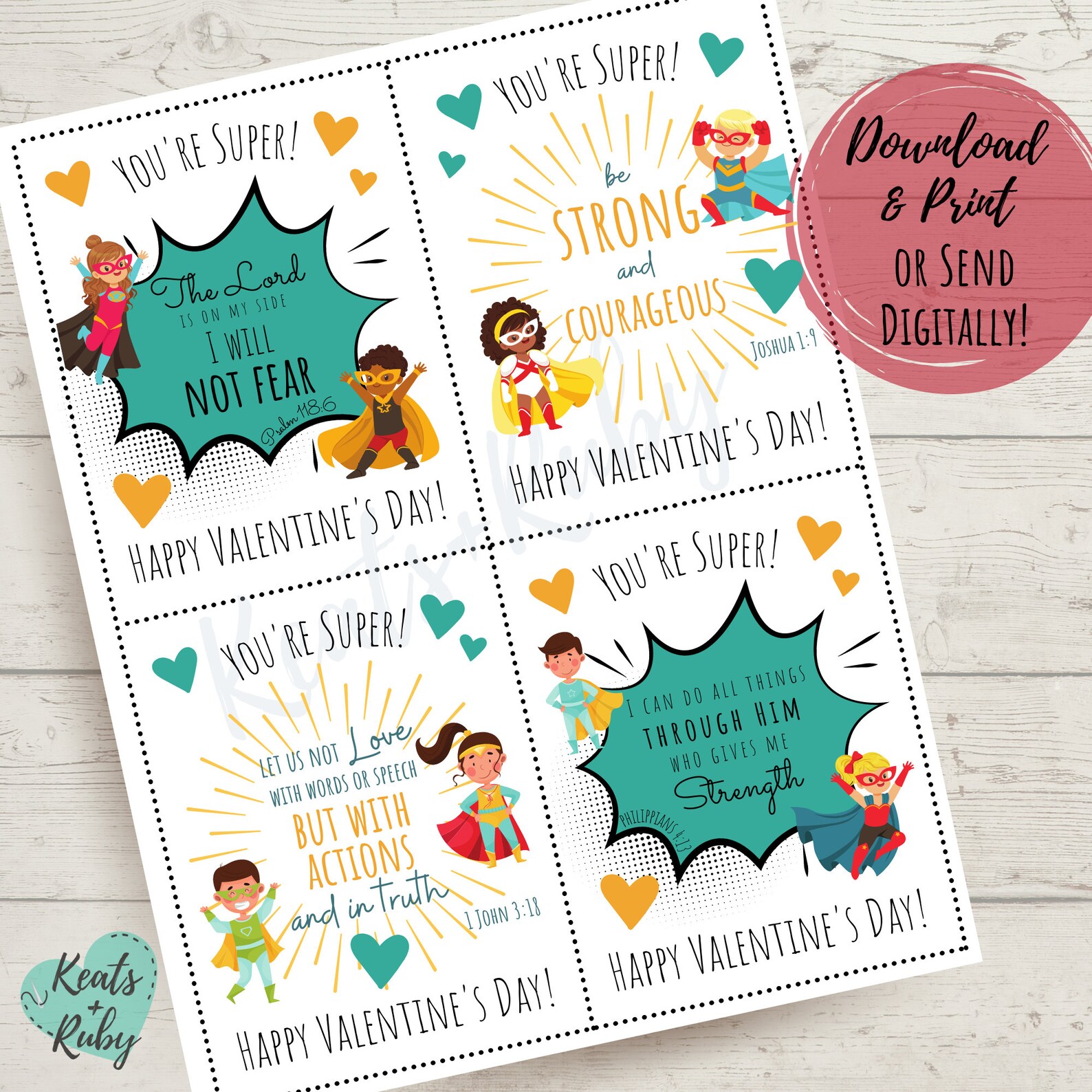 Superhero Valentine's Day Cards for Kids Bible Verse - Etsy