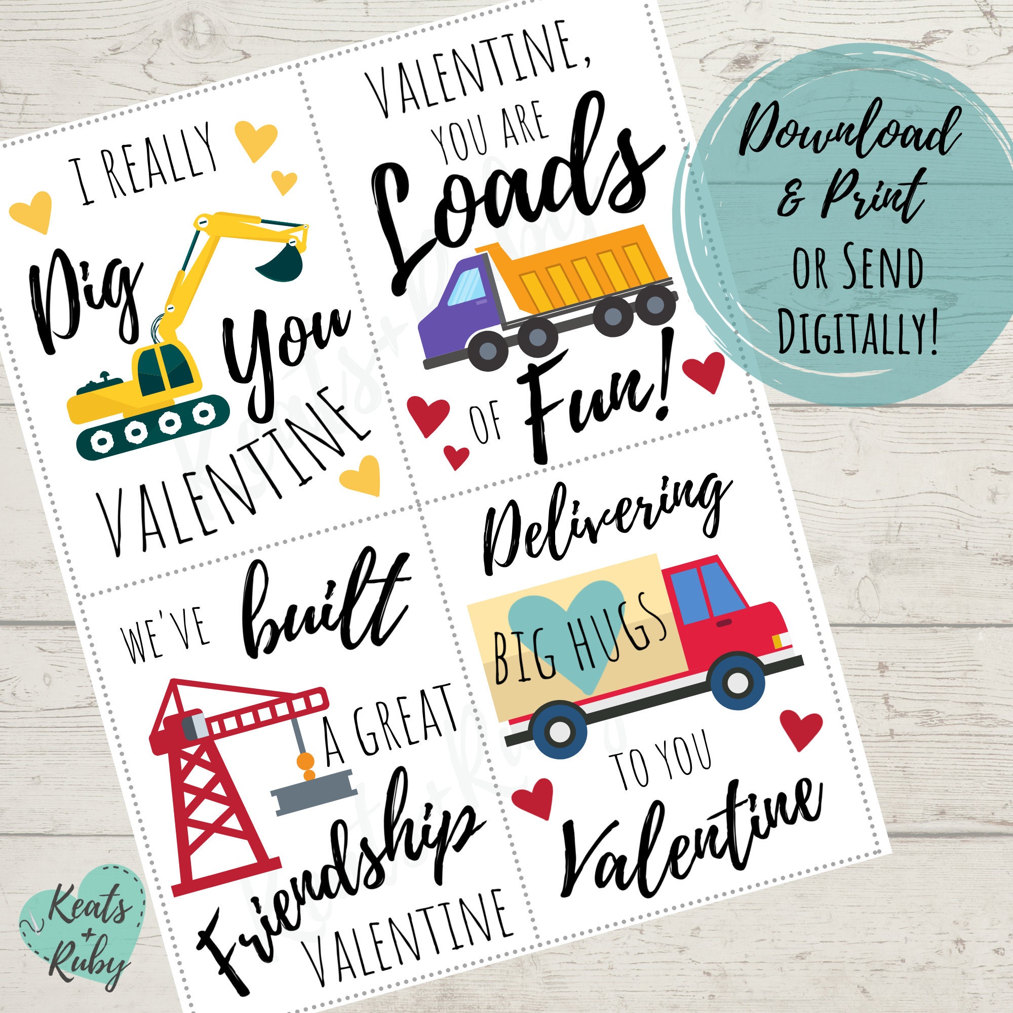 Valentine's Day Cards for Kids Construction Valentine | Etsy
