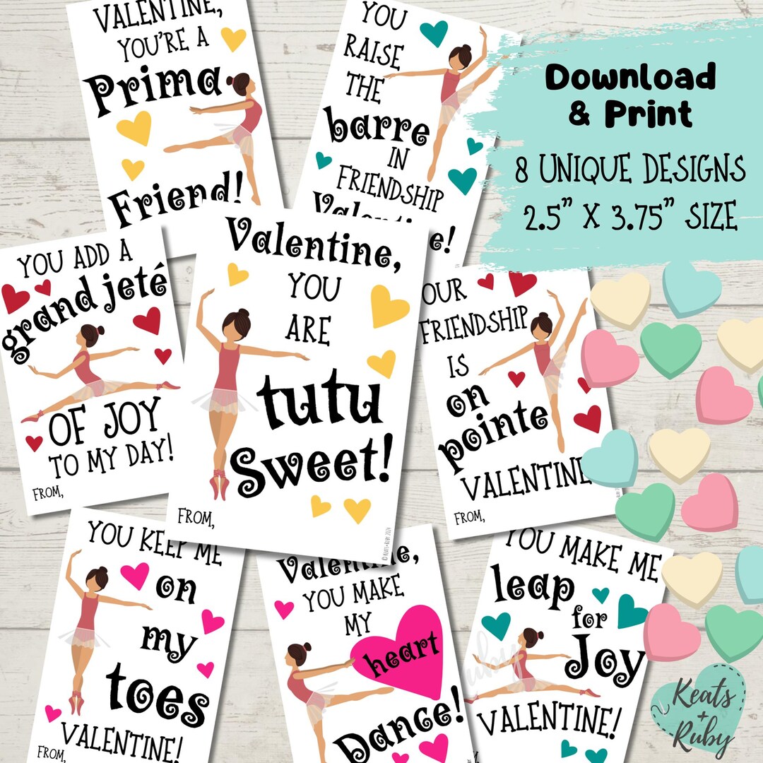 Ballet Valentine's Day Cards for Kids - 8 Unique Designs | Dance ...