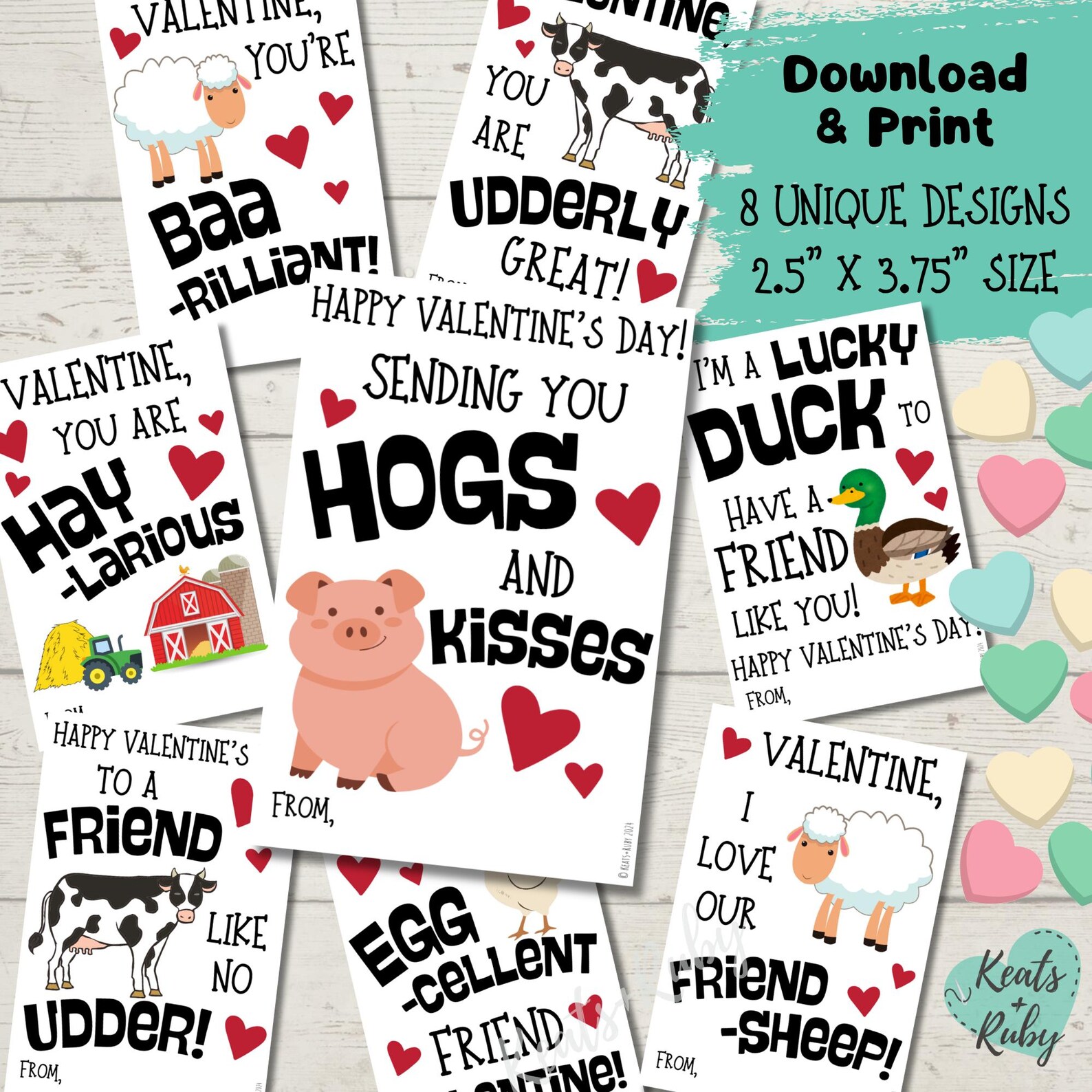 Farm Valentine's Day Cards for Kids - 8 Unique Designs | Farm Animal ...