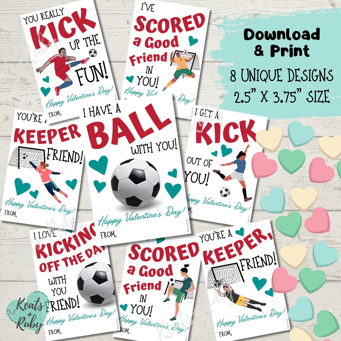 Soccer Valentine's Day Cards for Kids - 8 Unique Designs - Boy & Girl ...