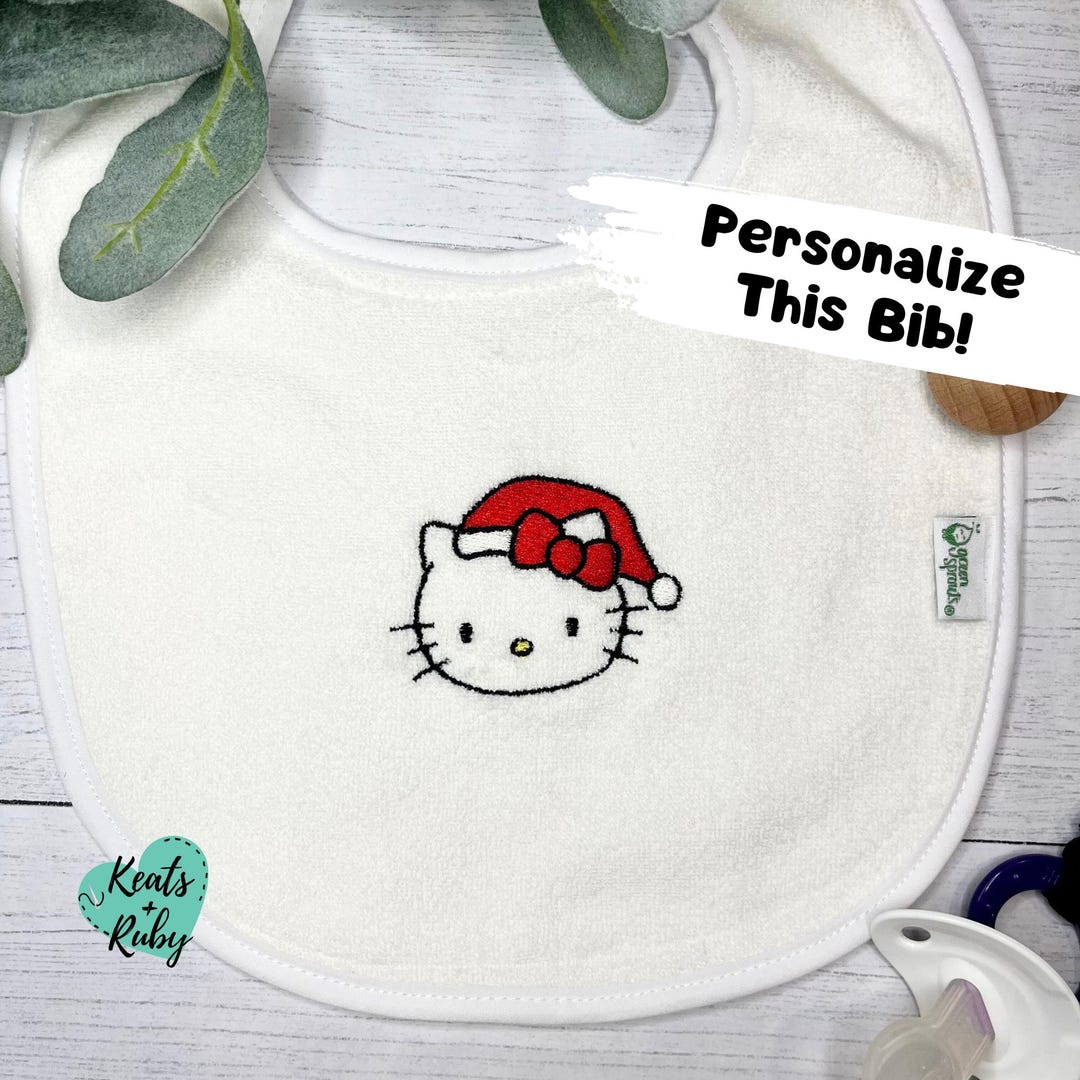 Santa Hello Kitty Custom Embroidered Waterproof Baby Bib, Personalized ...
