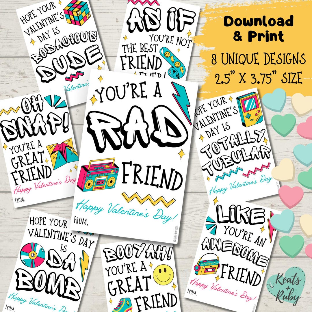 Totally Rad Retro 80's 90's Valentine's Day Cards - 8 Unique Designs ...