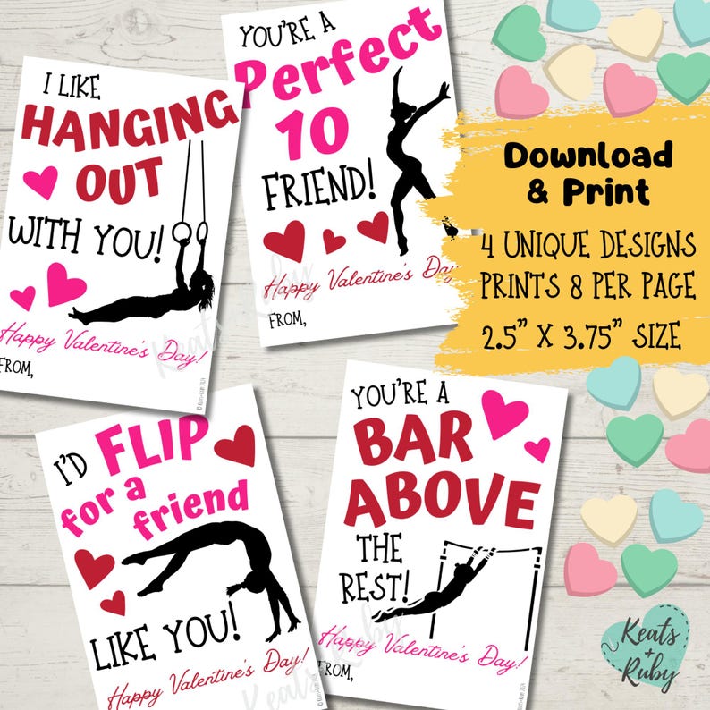 Gymnastics Valentine's Day Cards for Kids | Tumbling Valentines, Dance ...