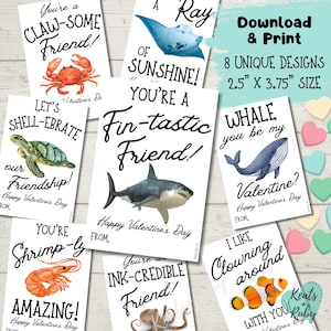 Ocean Animal Valentine's Day Cards for Kids - 8 Unique Designs | Sea ...