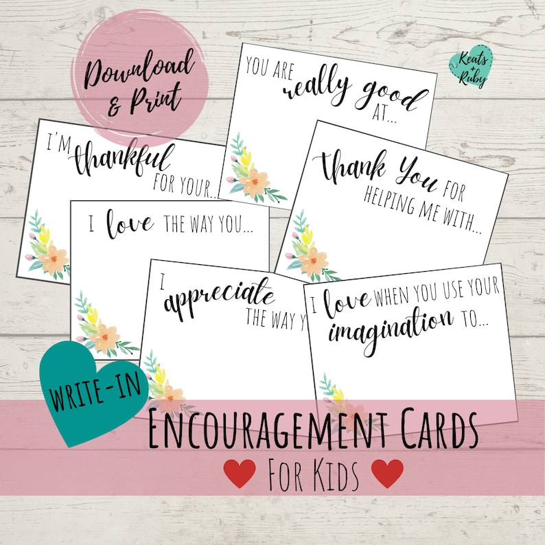 PRINTABLE Notes for Kids Write-in Encouragement Cards | Etsy