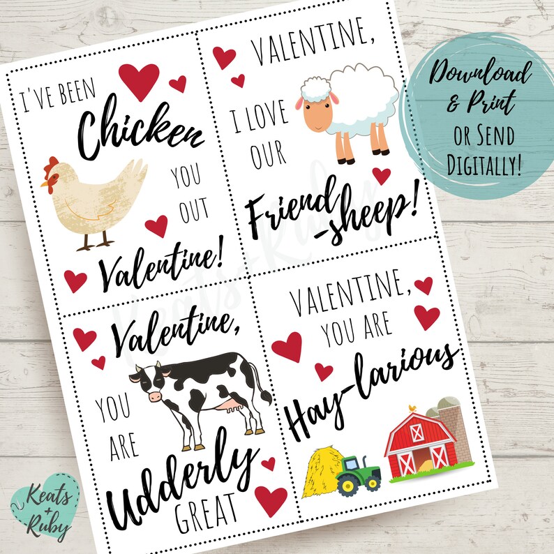 Farm Valentine's Day Cards for Kids Animal - Etsy