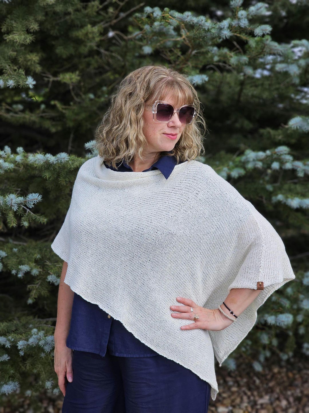 All Seasons White Knitted Poncho (texture Rayon/tencel) Super Soft One ...