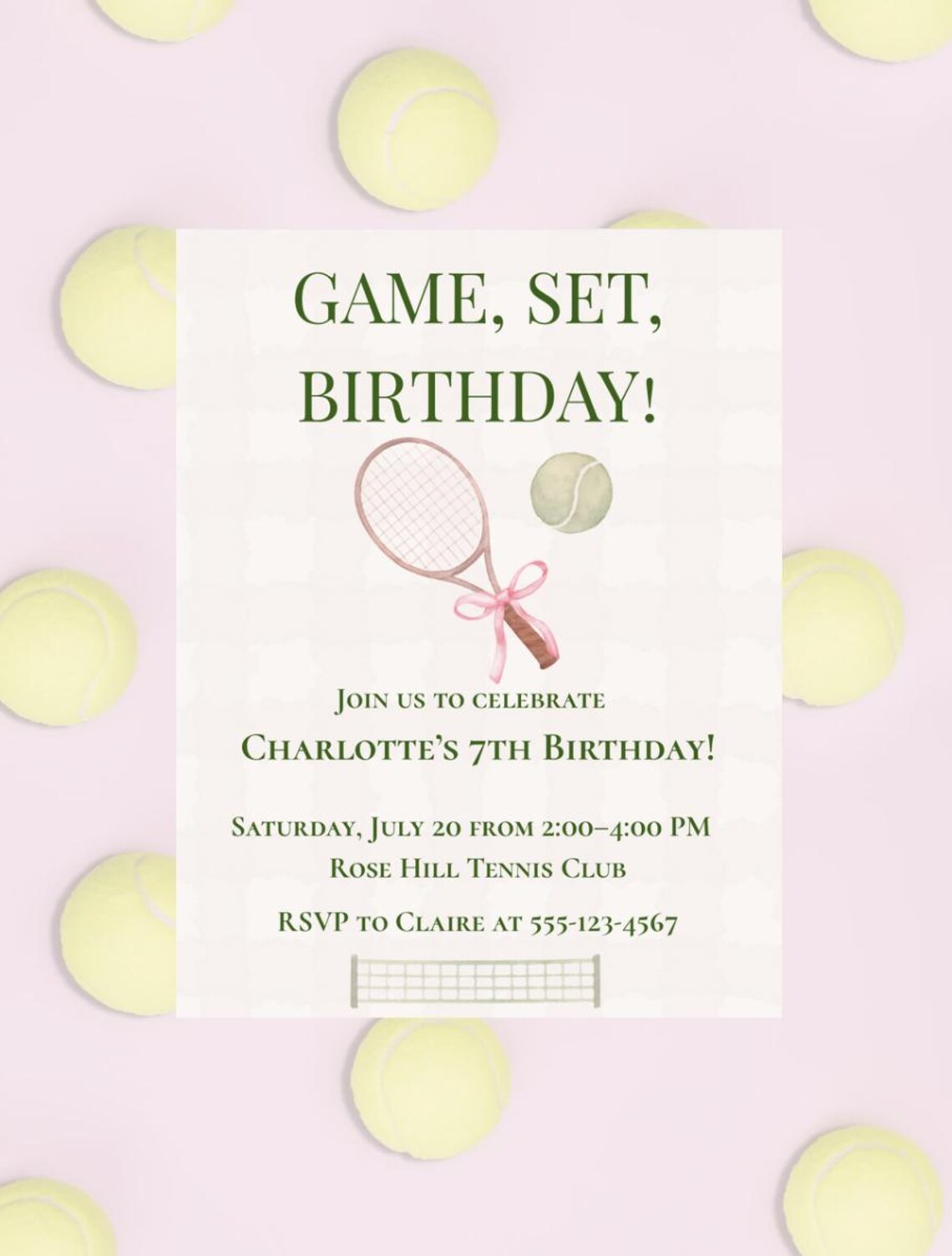 Editable Tennis Birthday Party Invitation Template, Girls Birthday ...