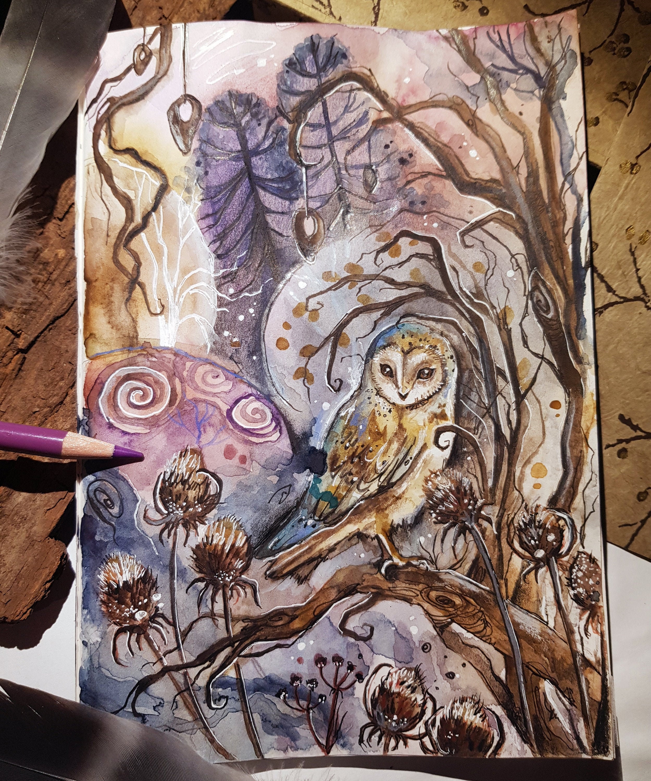 Eule (Original & Kunstdruck) - Kunst, Illustration, Tiere, Schleiereule ...