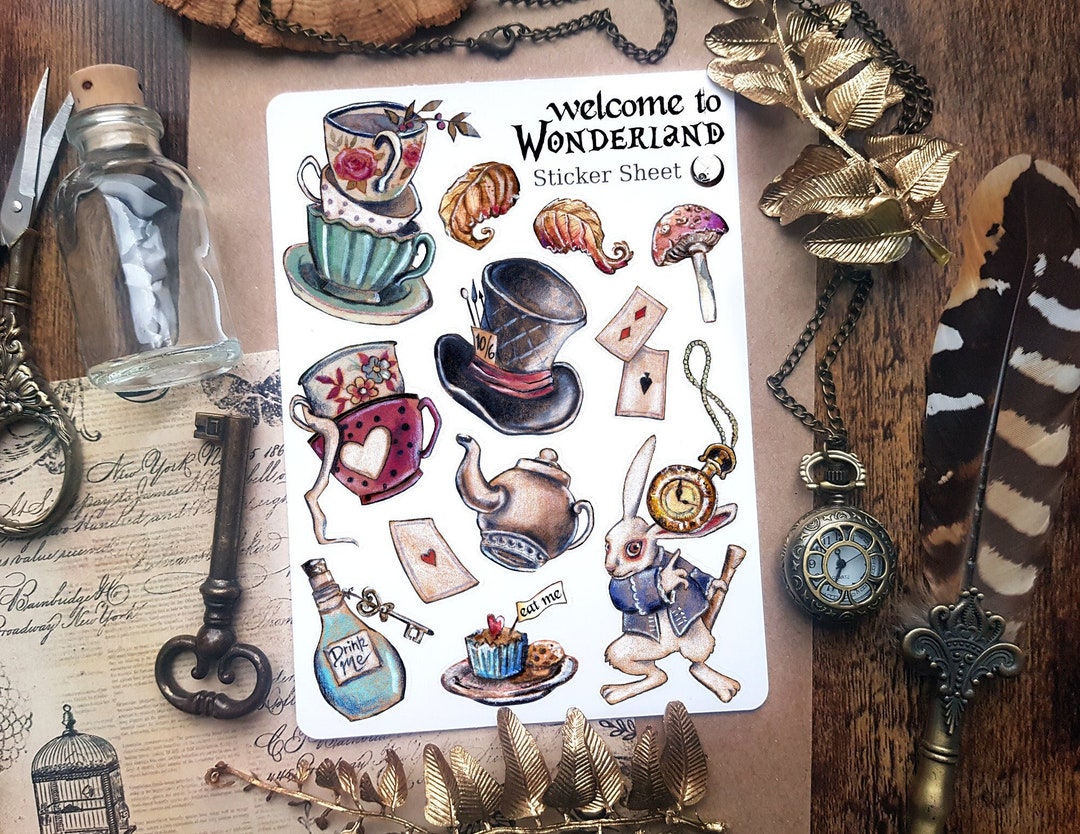 Sticker Sheet Wonderland - Alice in Wonderland Sticker Sheet, Magic ...