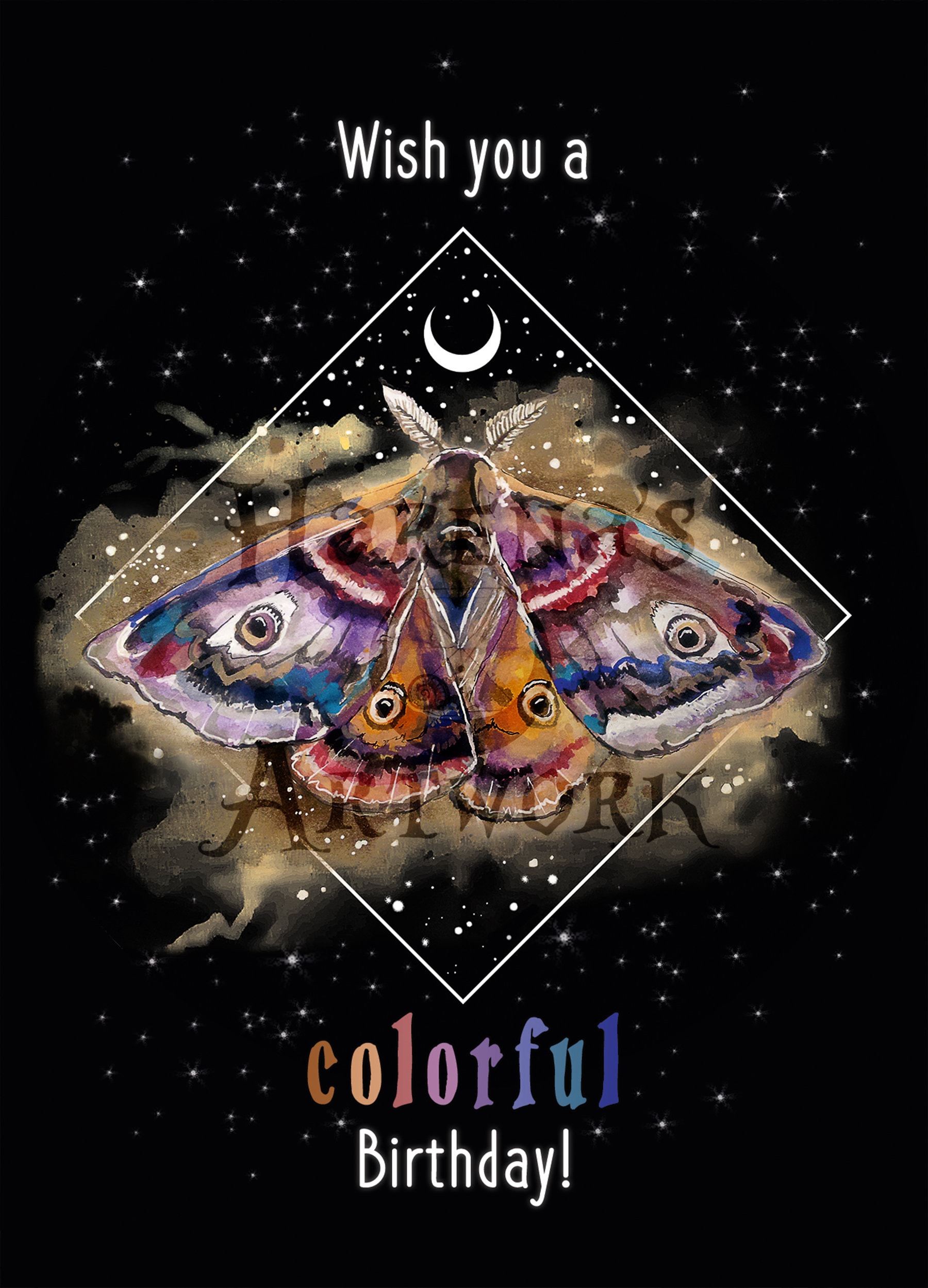 Colorful Birthday Happy Birthday Moth Birthday Card Gothic Moon Happy ...