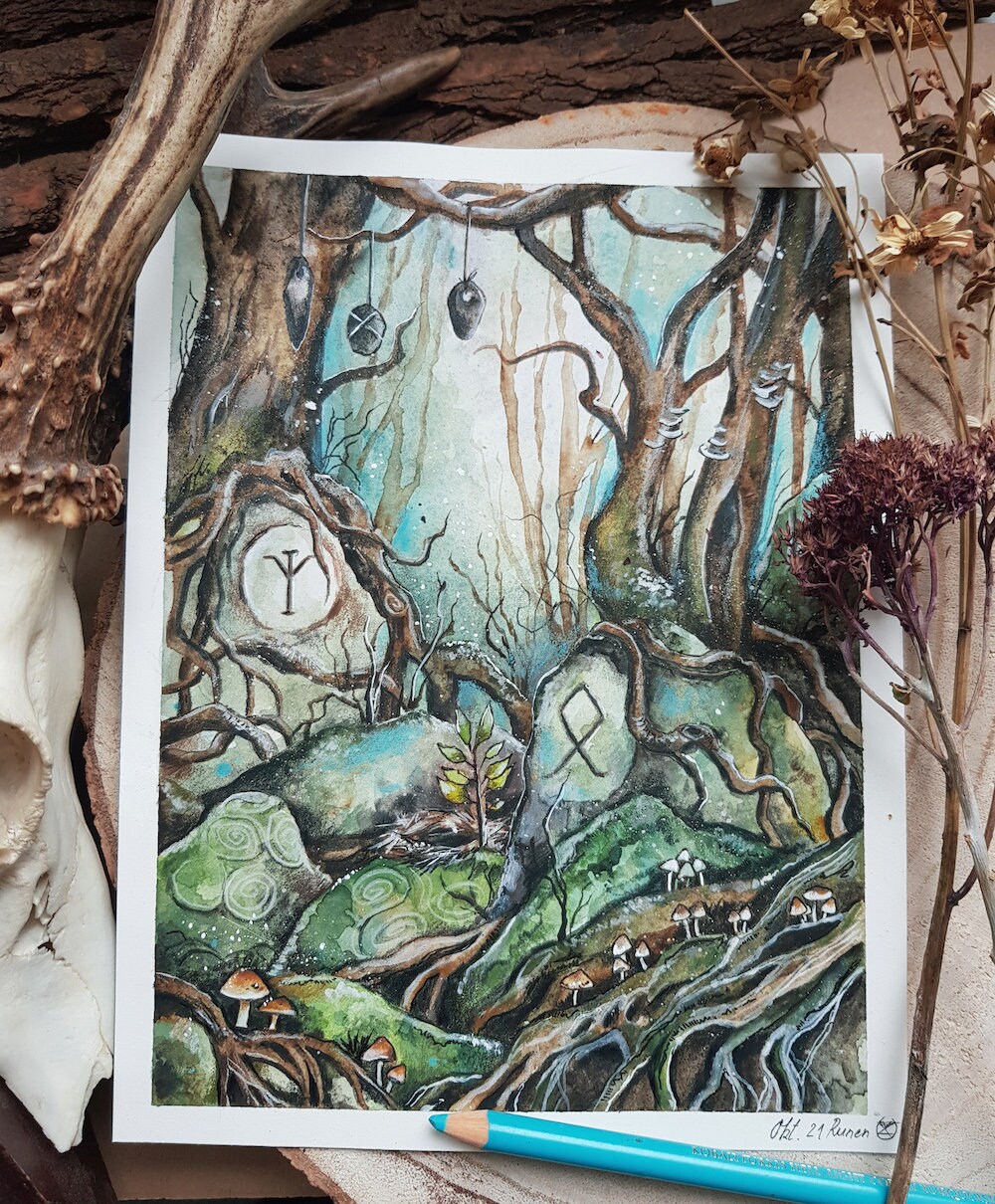 Runes art Print Illustration, Rune, Magic Forest, Magic, Fantasy ...