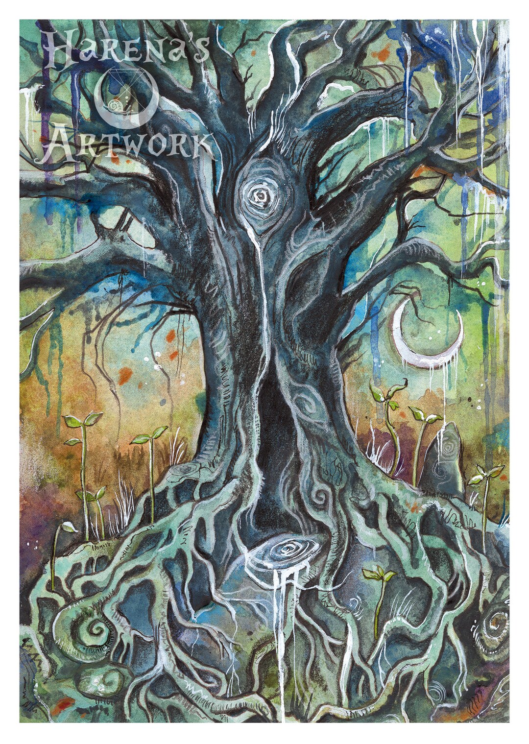 Tree original & Art Print Creepy Art, Gothic, Tree of Life, Roots ...
