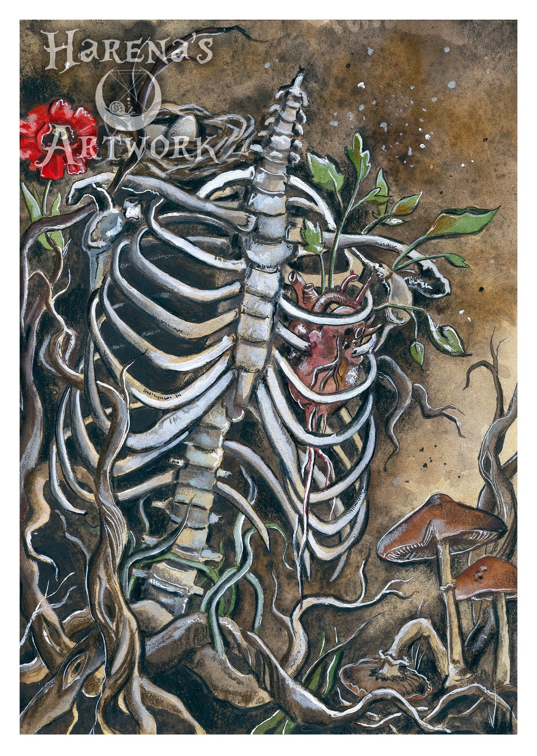 Corazón Impresión de arte Esqueleto, Huesos, Torso, Arte Gótico, Horror ...