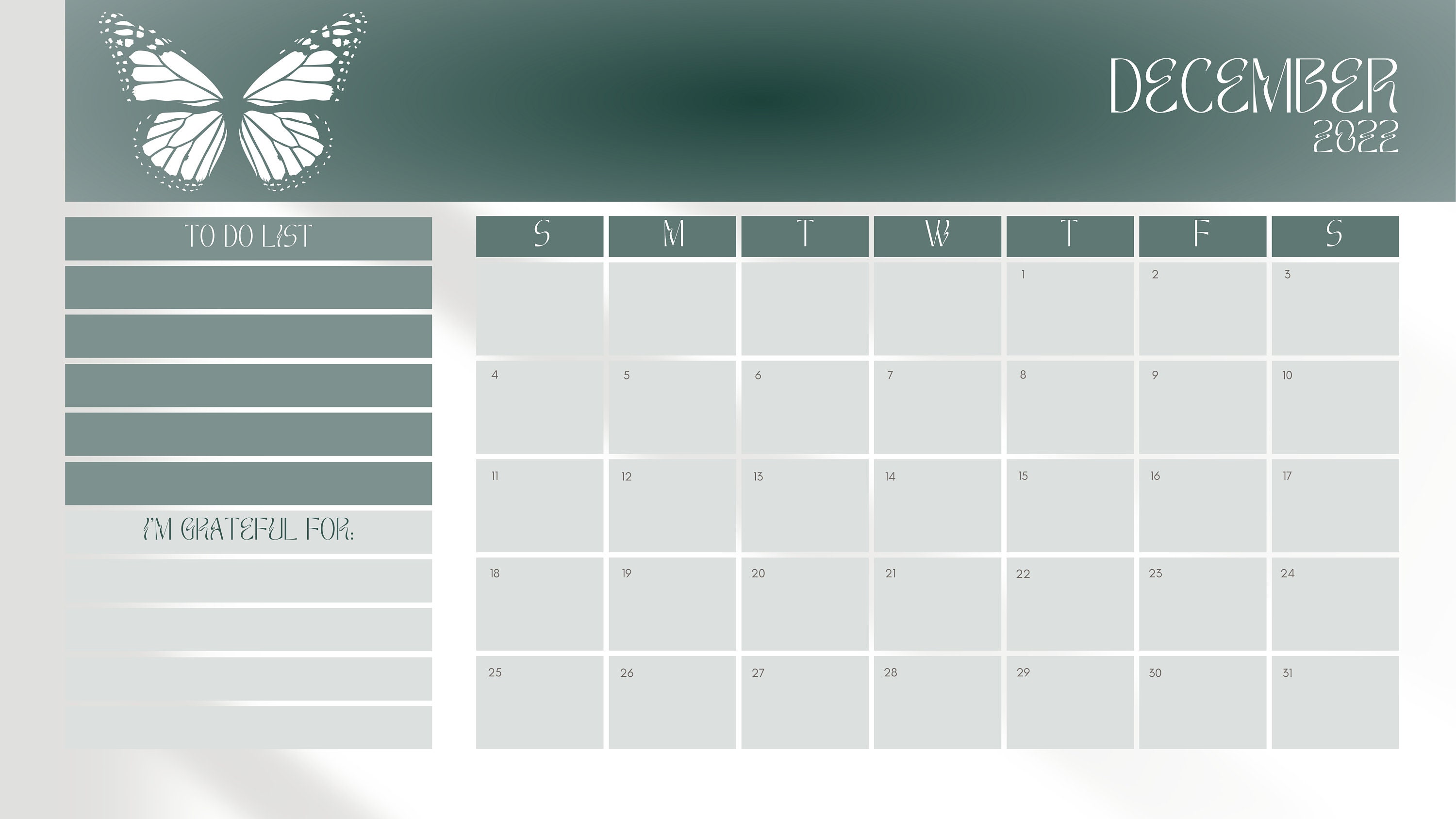 Printable Calendar Butterfly Design Green and Neutral - Etsy