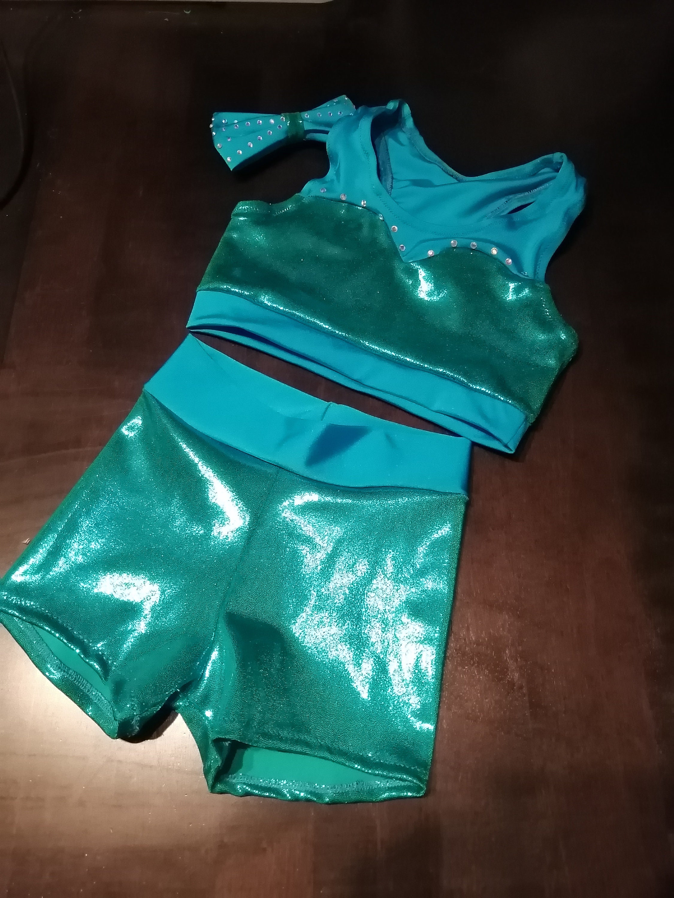 Mermaid Cheerleading Outfit, Shorts, Bra, Sports Top, Bows With ...