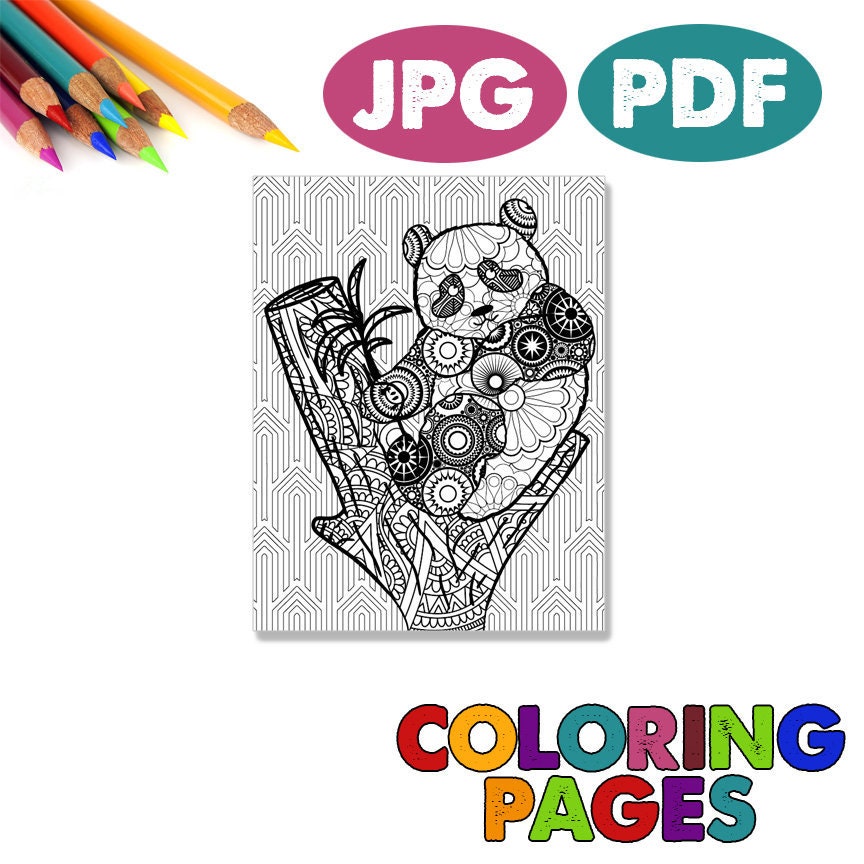Panda Coloring Page | Coloring for Adults | Coloring for Kids | Digital ...