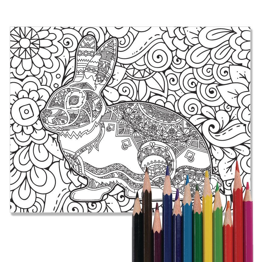 Bunny Coloring Page | Coloring for Adults | Coloring for Kids | Digital ...