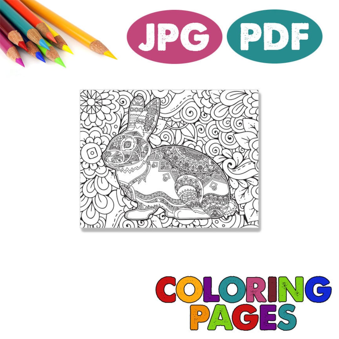 Bunny Coloring Page | Coloring for Adults | Coloring for Kids | Digital ...