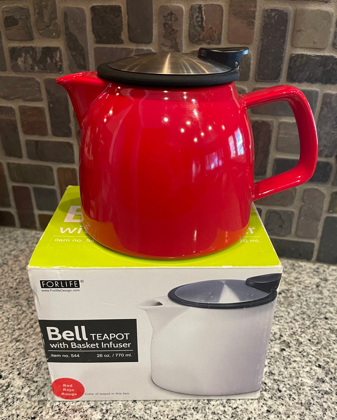 BELL, Glossy Red, Ceramic Teapot With Basket Infuser, Bell-shaped, 26oz ...