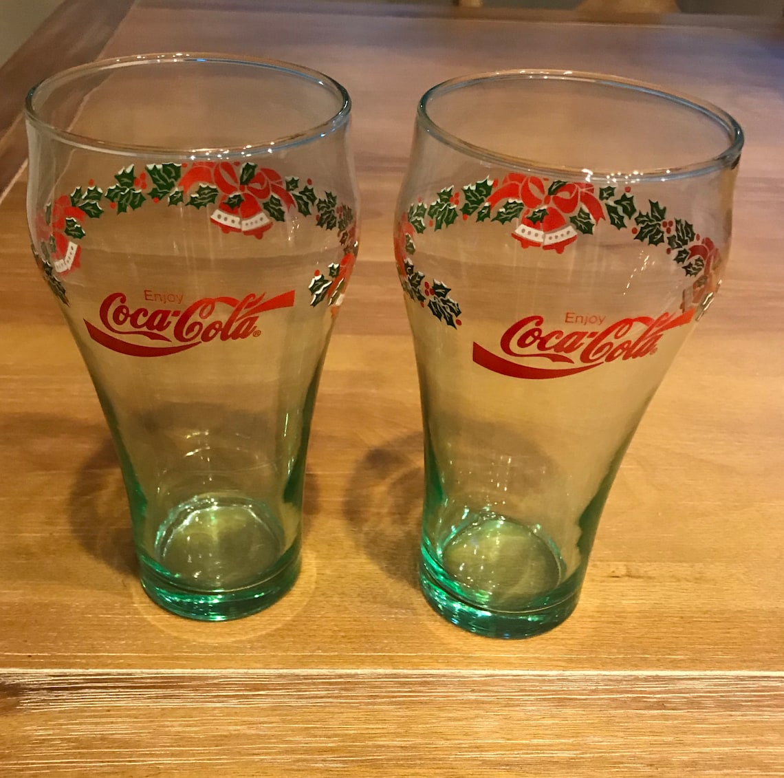 Pair of Coca-cola Holiday Themed 16oz Glasses With Ring of Holly and ...