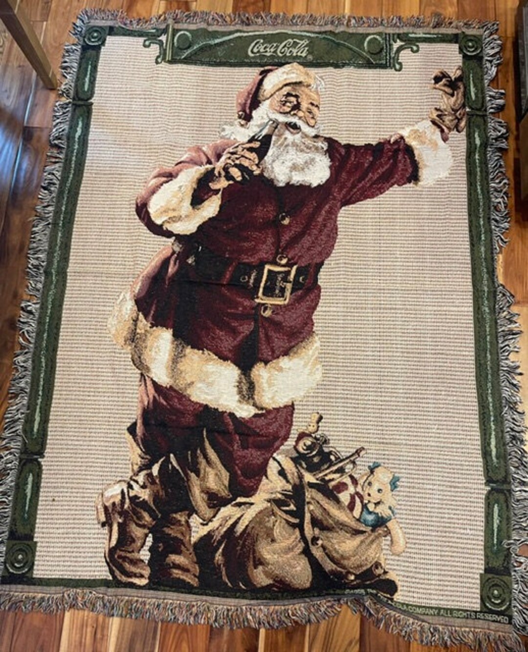 Rare, Vintage, Coca Cola Santa, Tapestry, Fringed Throw/blanket, 52x60 ...