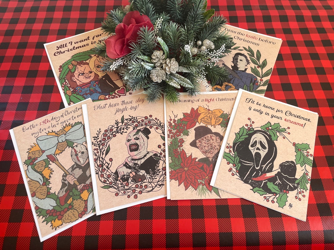 Horror Holiday Cards, Slasher Christmas Cards, Illustrated Holiday ...