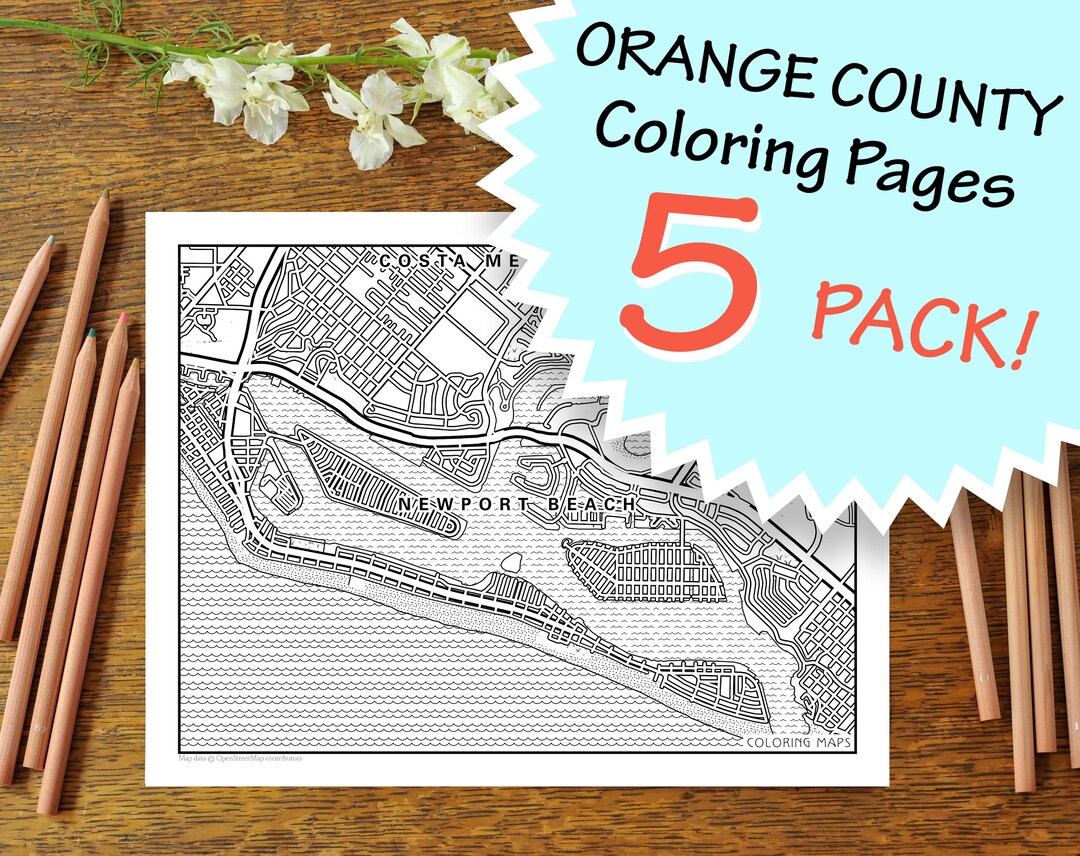 5 Pack Orange County Coloring Pages for Adults Street Map - Etsy