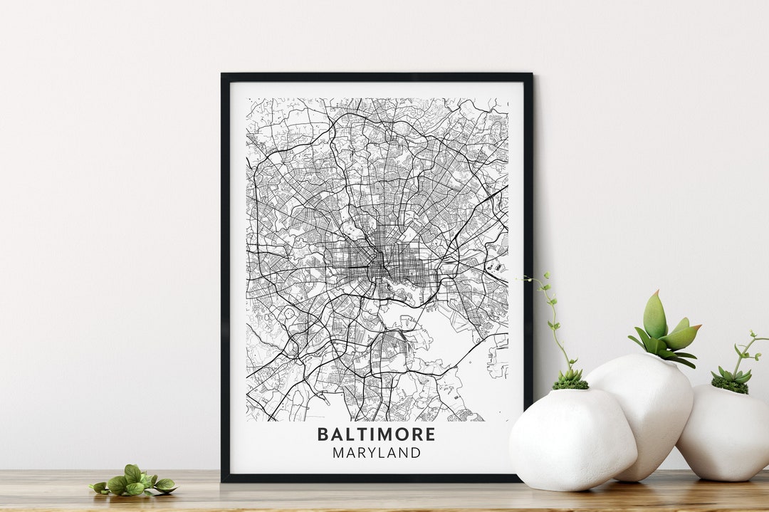 Baltimore Map, Black & White, Downloadable Print, Minimalist Modern Map ...