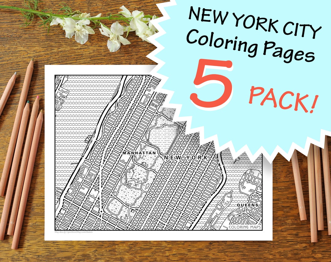 5 Pack New York City Coloring Page, NYC, Adult Coloring Page, Digital ...