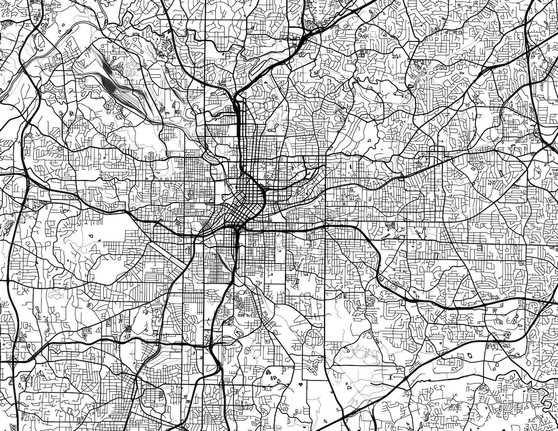 Atlanta Map Print Black & White Downloadable Print | Etsy