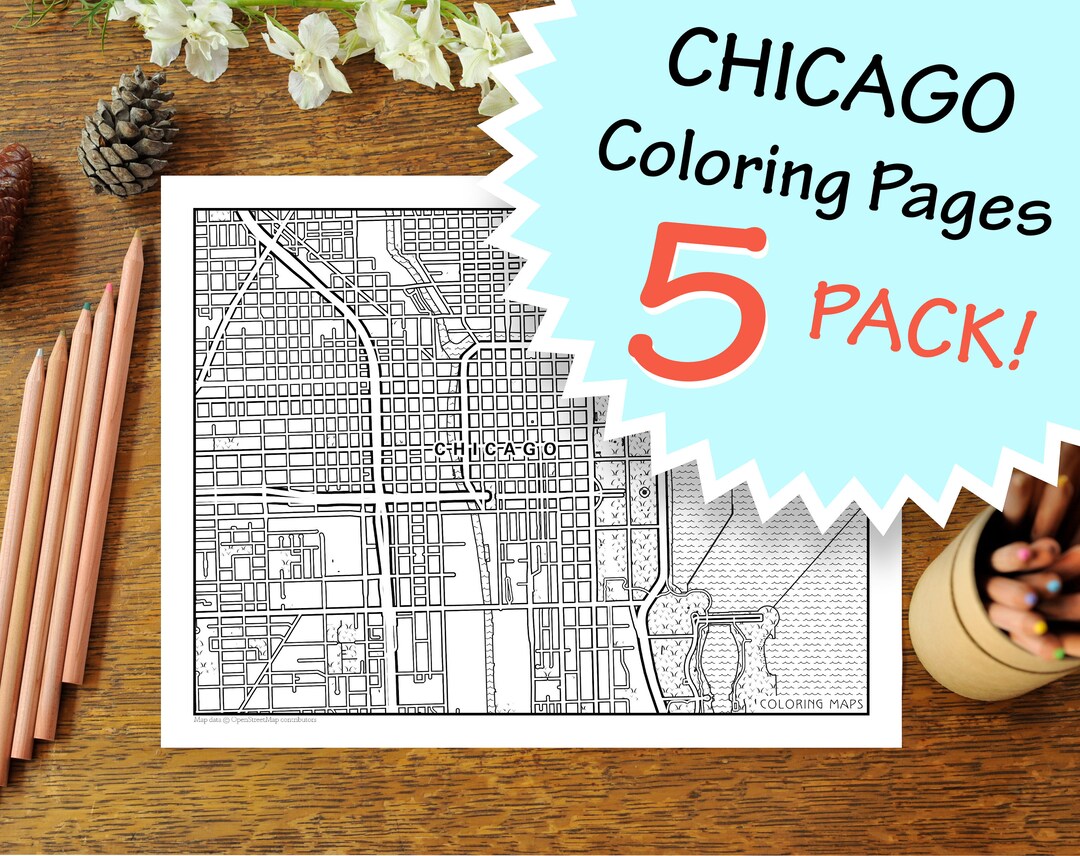 5 Pack Chicago Coloring Pages Adult Coloring Pages Digital - Etsy