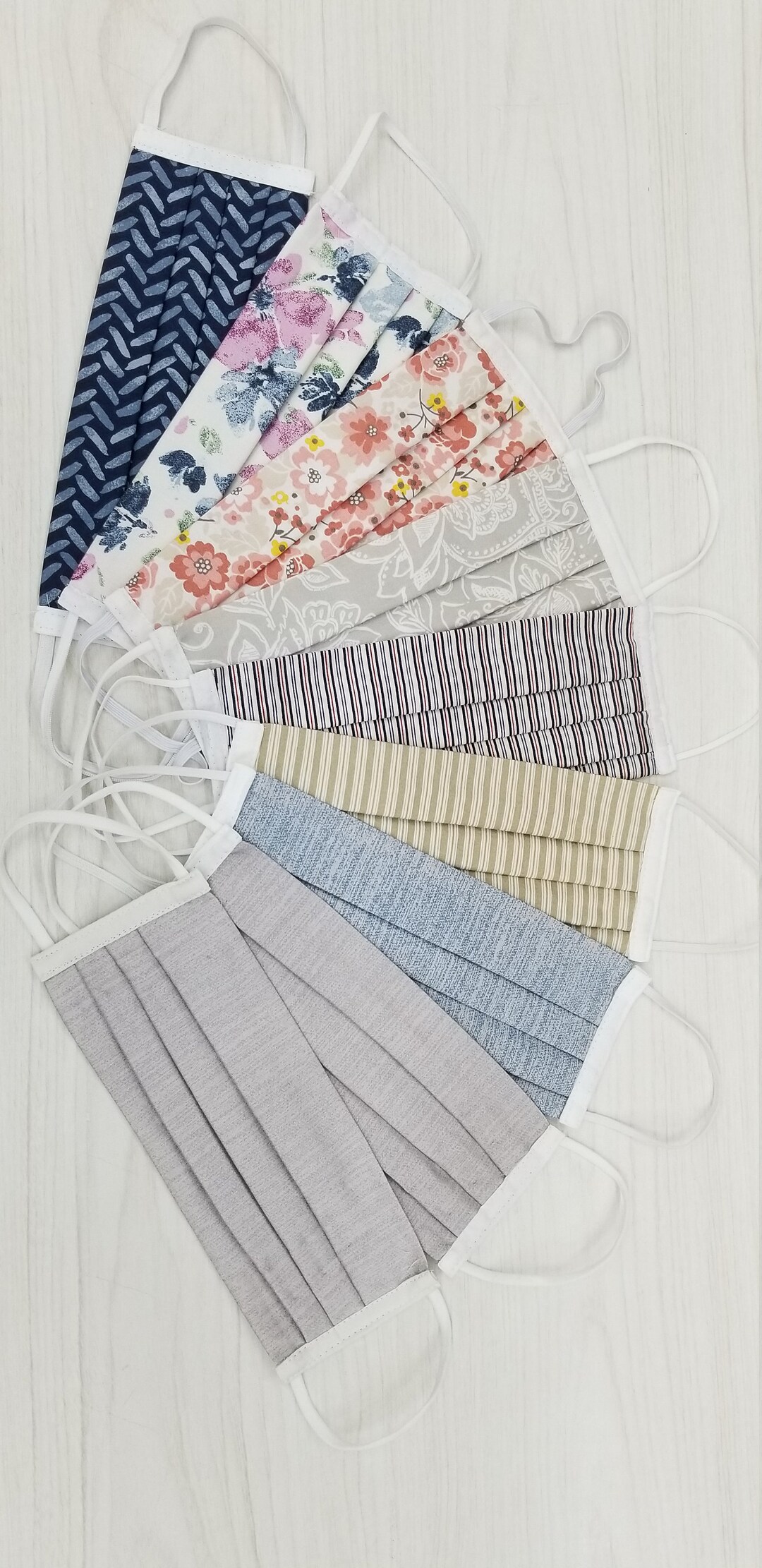 Handmade Pleated Cloth Face Mask. Variety of Solid Colors and Patterns ...