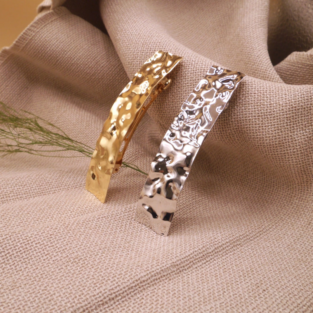 Unique Hammered Rectangle Metal Hair Barrette | Big Hair Clip | 95mm ...