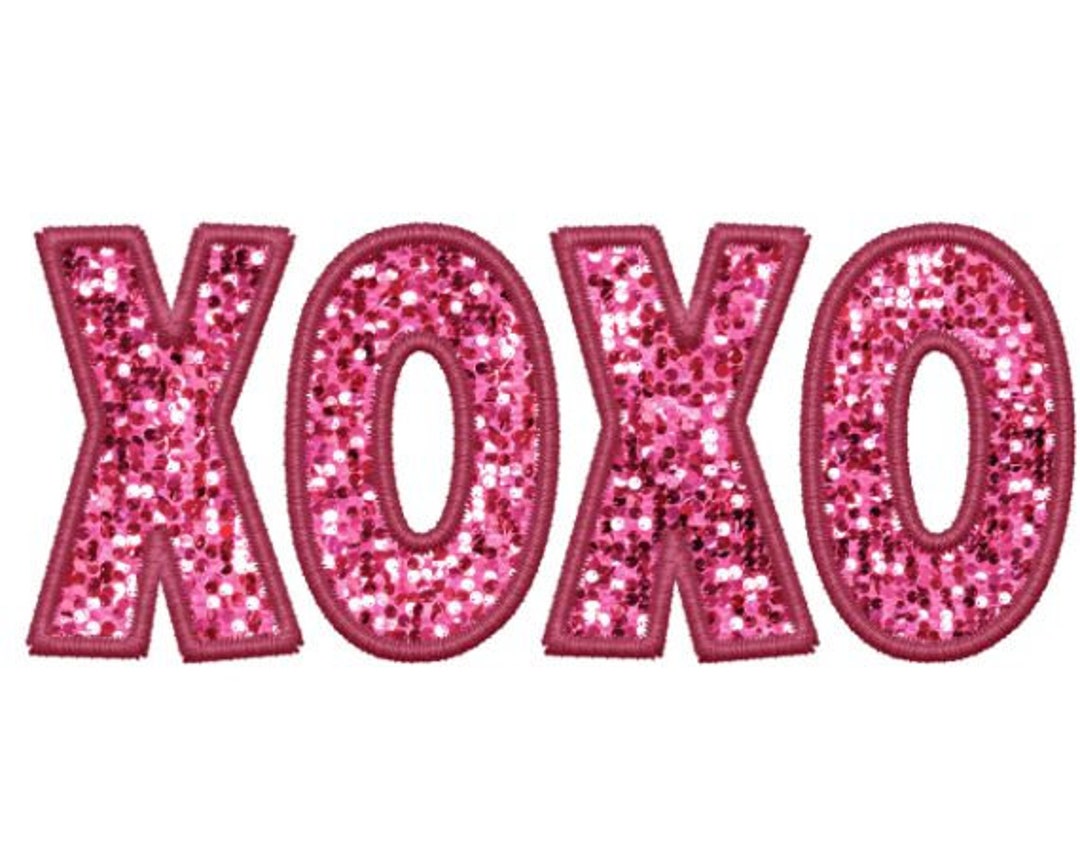 Pink XOXO Faux Embroidery Design, Sequins Glitter Valentine's Transfer ...