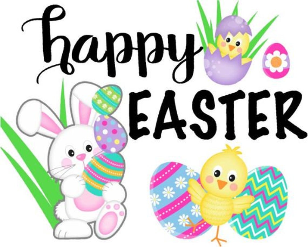 Happy Easter Transfer, Cute Bunny With Eggs Transfer, Easter Bunny With ...