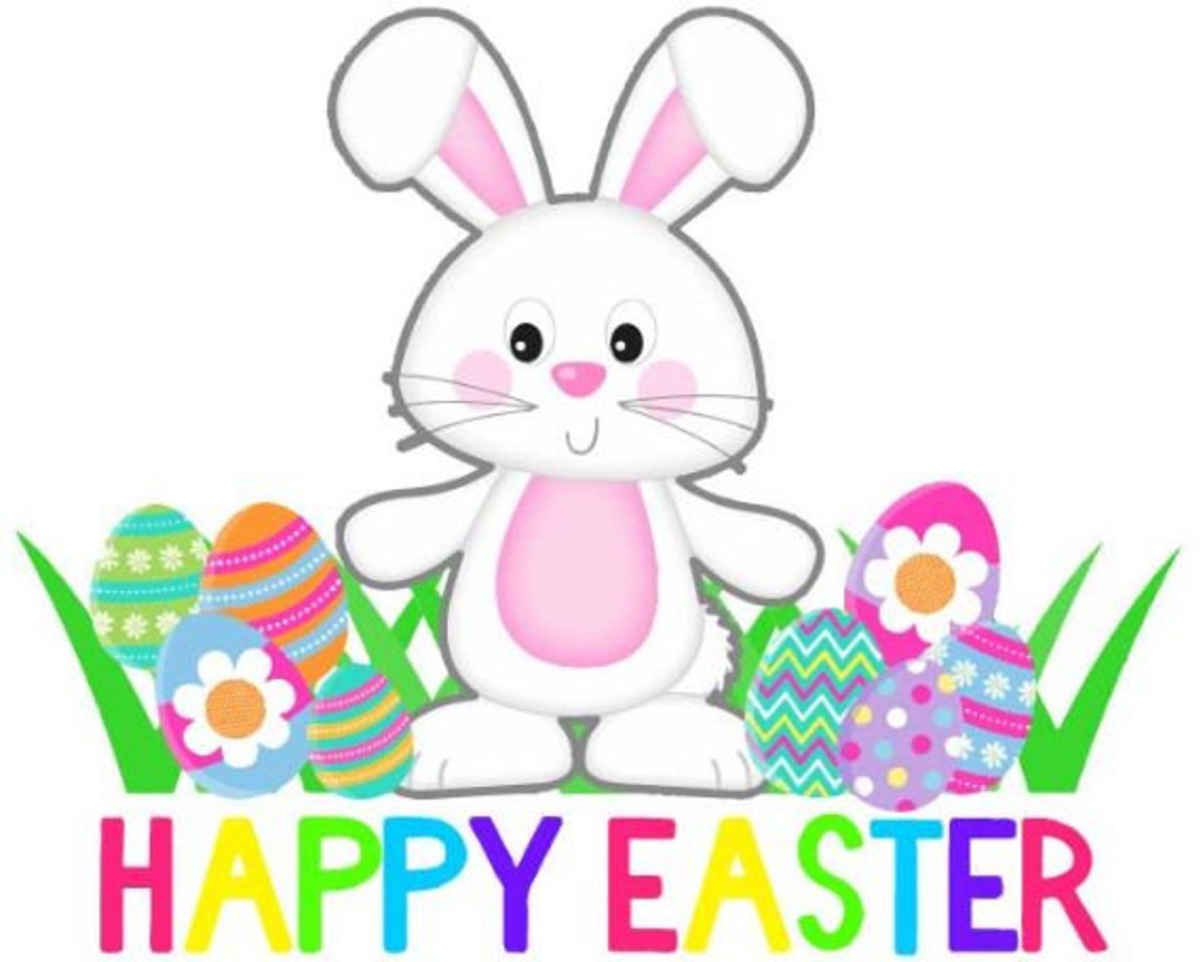 Happy Easter Transfer, Cute Bunny With Eggs Transfer, Easter Bunny With ...